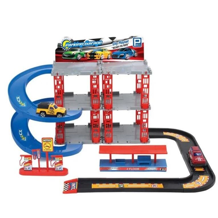 Garaj circular pe doua nivele cu doua masini metalice si locuri de ...