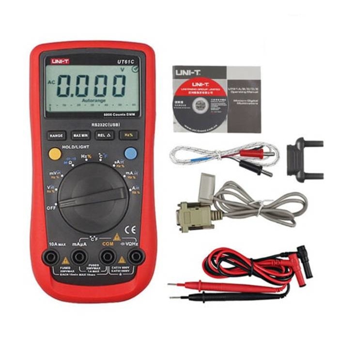 Мултицет UNIT UT-61C, Интерфейс, VAC, VDC, ADC, VDC, OHM, F, Hz, °C ...