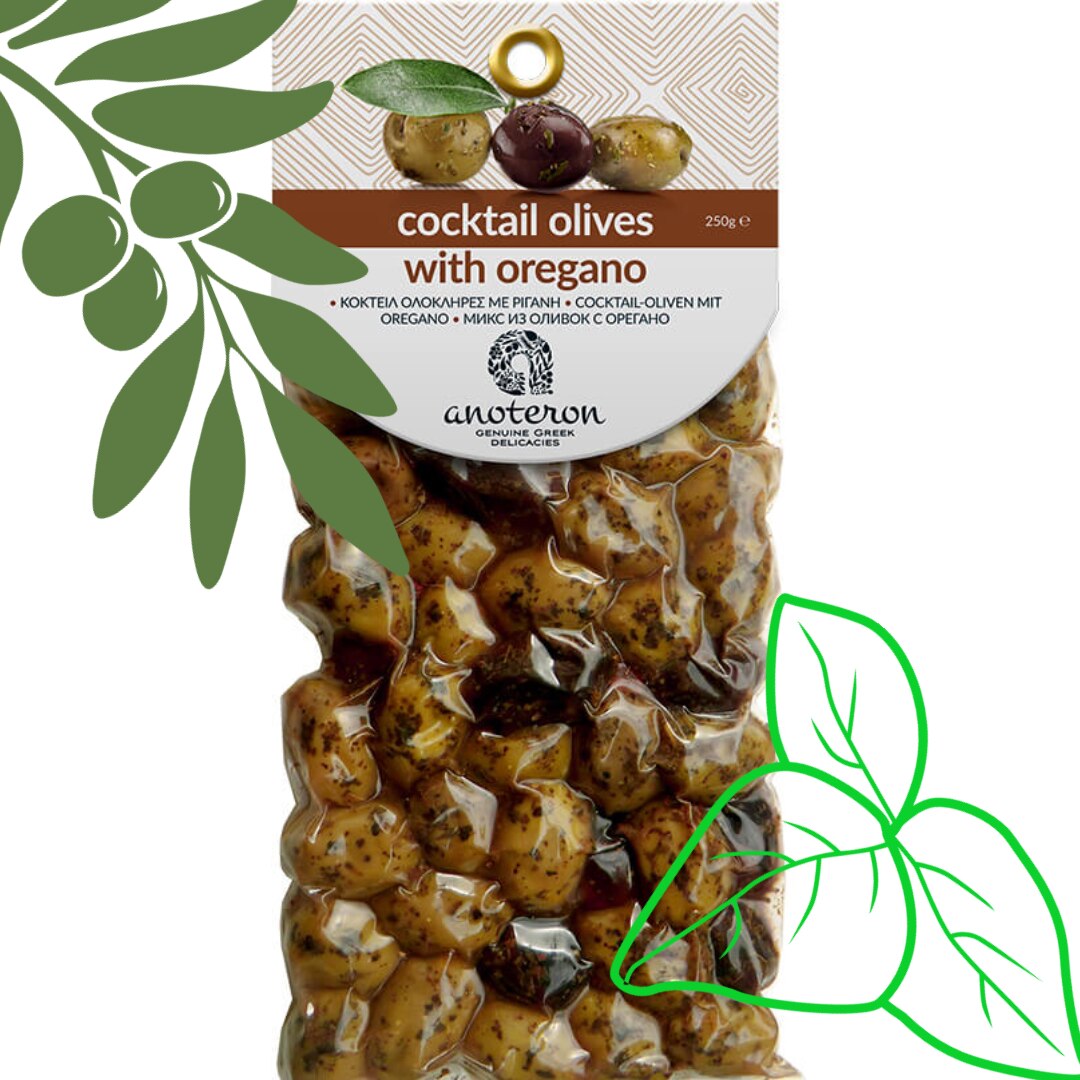 Cocktail de masline Anoteron cu oregano, 250 g - eMAG.ro