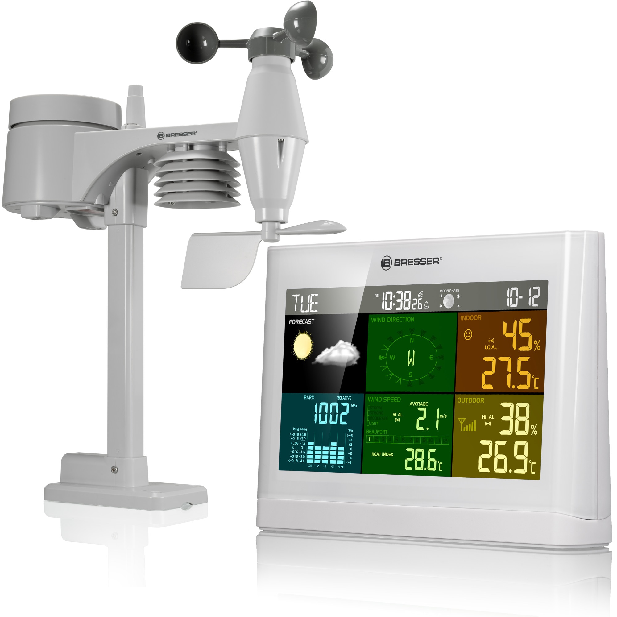 Statie meteo Bresser 5-in-1 Comfort cu afisaj color, alb - eMAG.ro