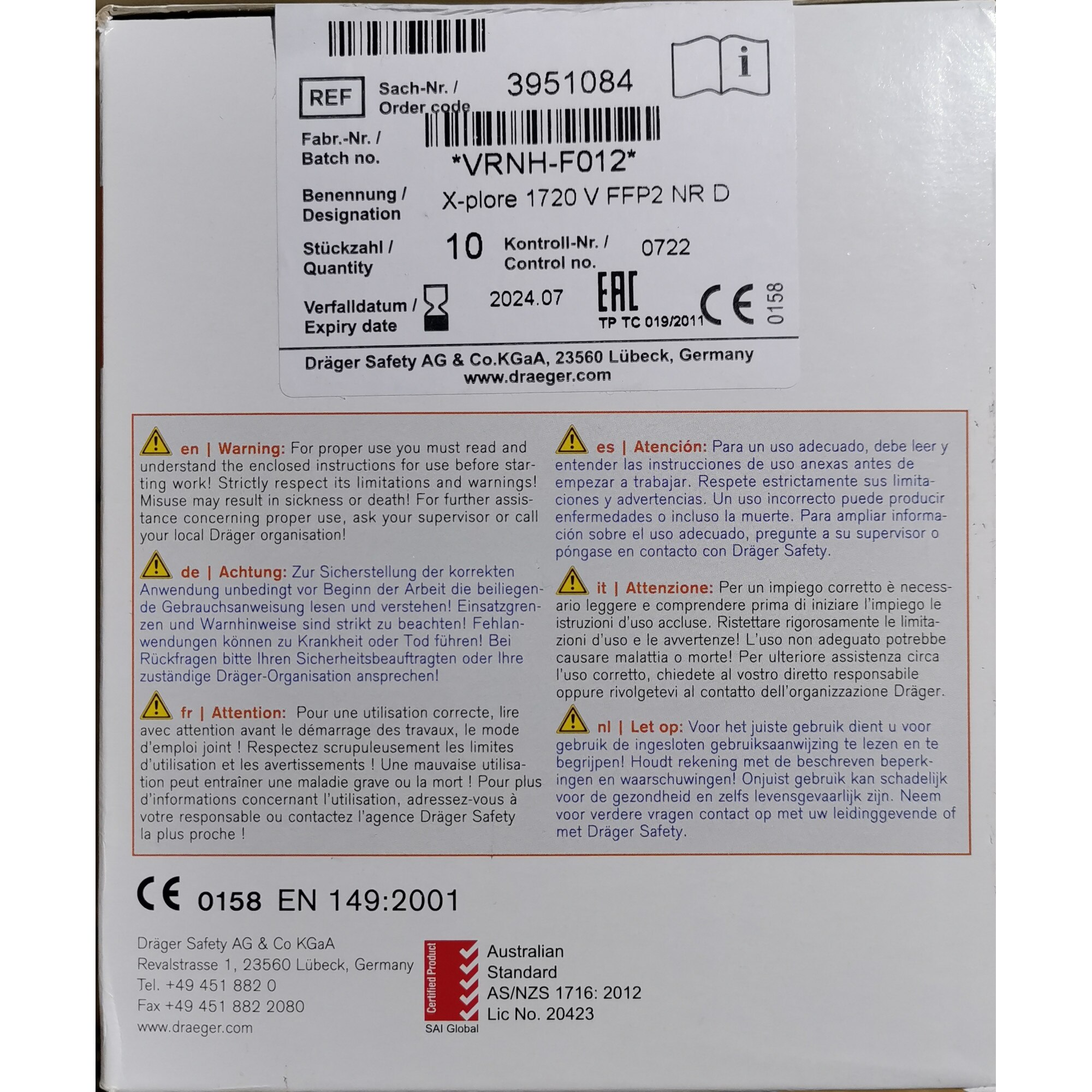 Masca protectie Drager X-Plore 1720V, FFP2, cu supapa, 5 straturi, alb ...