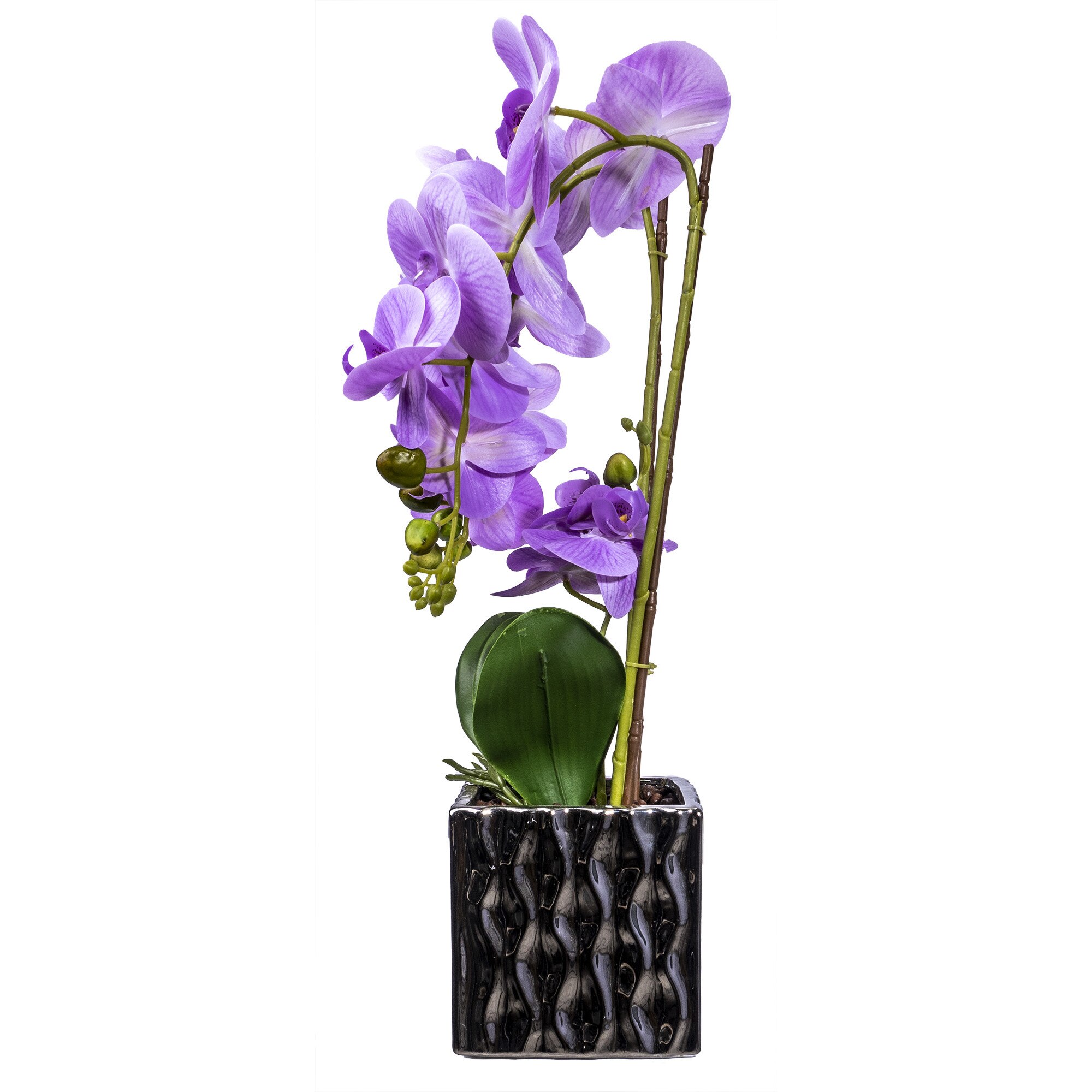 Orhidee 3 fire cu aspect natural in ghiveci argintiu, H 50 cm / CD3761 ...