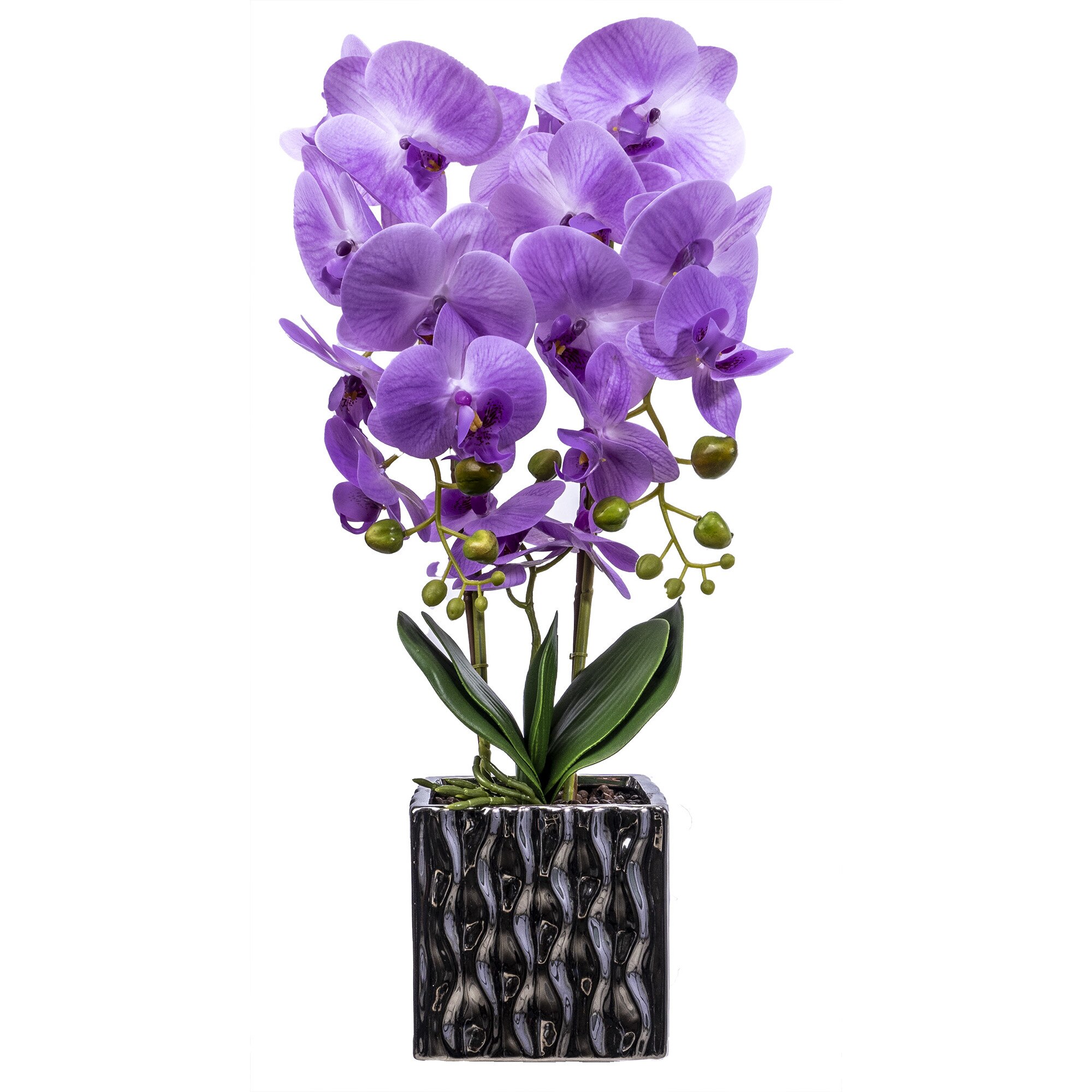 Orhidee 3 fire cu aspect natural in ghiveci argintiu, H 50 cm / CD3761 ...