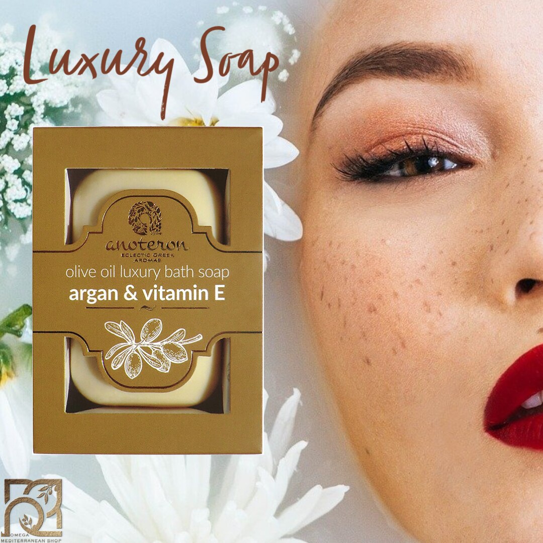 Sapun de lux, Anoteron, cu ulei de masline organic, vitamina E si ulei de argan, 100 g - eMAG.ro
