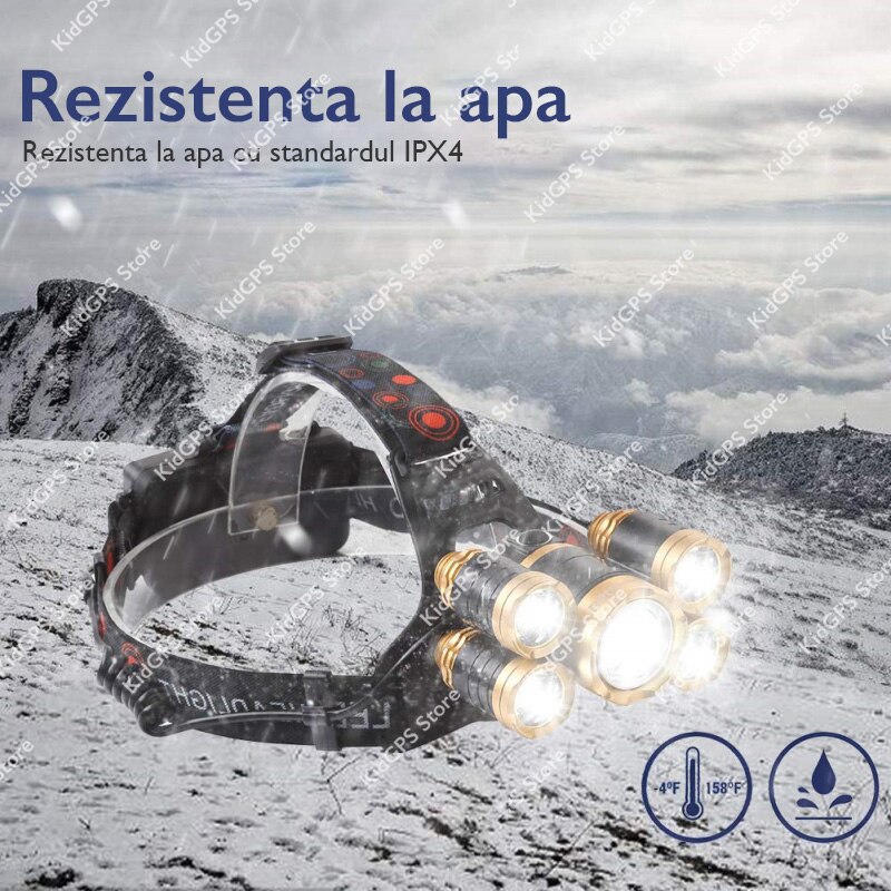 Lanterna de cap LED Techone® GD-HL501, sursa 1 x XML T6 + 4 x COB Ultra-Bright, cu zoom ...