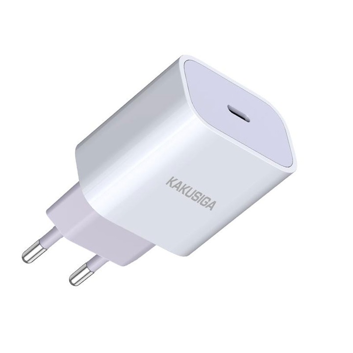 Adaptor priza, Fast Charging, USB-C, cu Power Delivery 20W, 3A, Alb ...