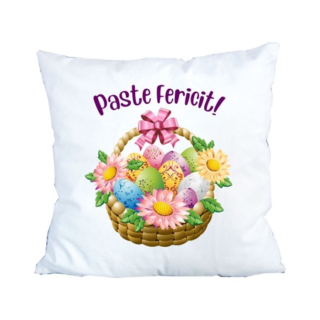Perna personalizata, alba, patrata, "Paste fericit", 42 cm x 42 cm ...