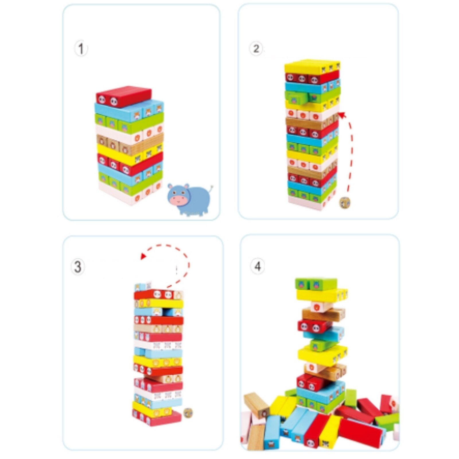 Joc Jenga Beech din lemn cu Animale, 51 piese - eMAG.ro