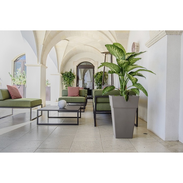 Ghiveci inalt Baltimora, Vasar, patrat, cu farfurie, interior/exterior ...