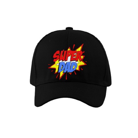 Шапка с козирка с надпис Super Dad, Памучна, Черен, Пълноцветна щампа ...
