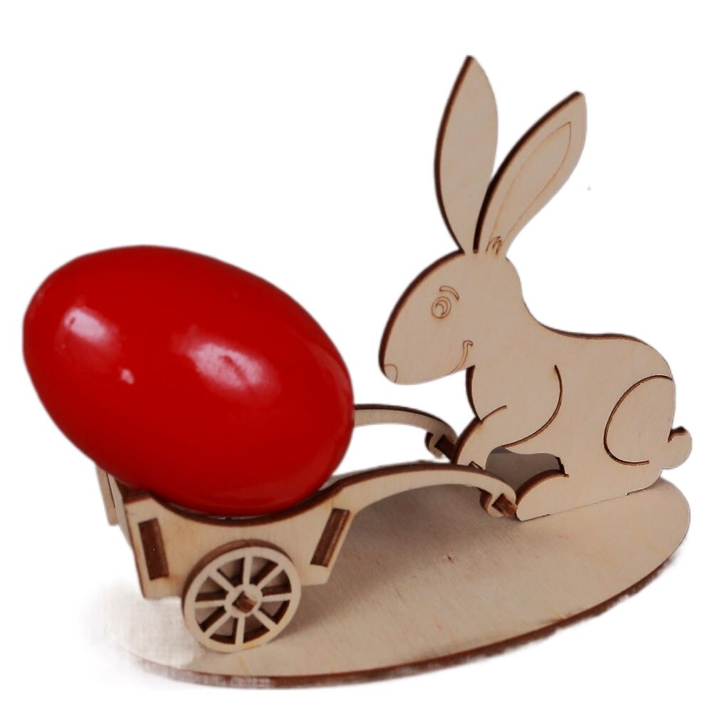 Iepuras cu roaba, cu oua de Pasti, set, din lemn, culoare natur, si ou ...