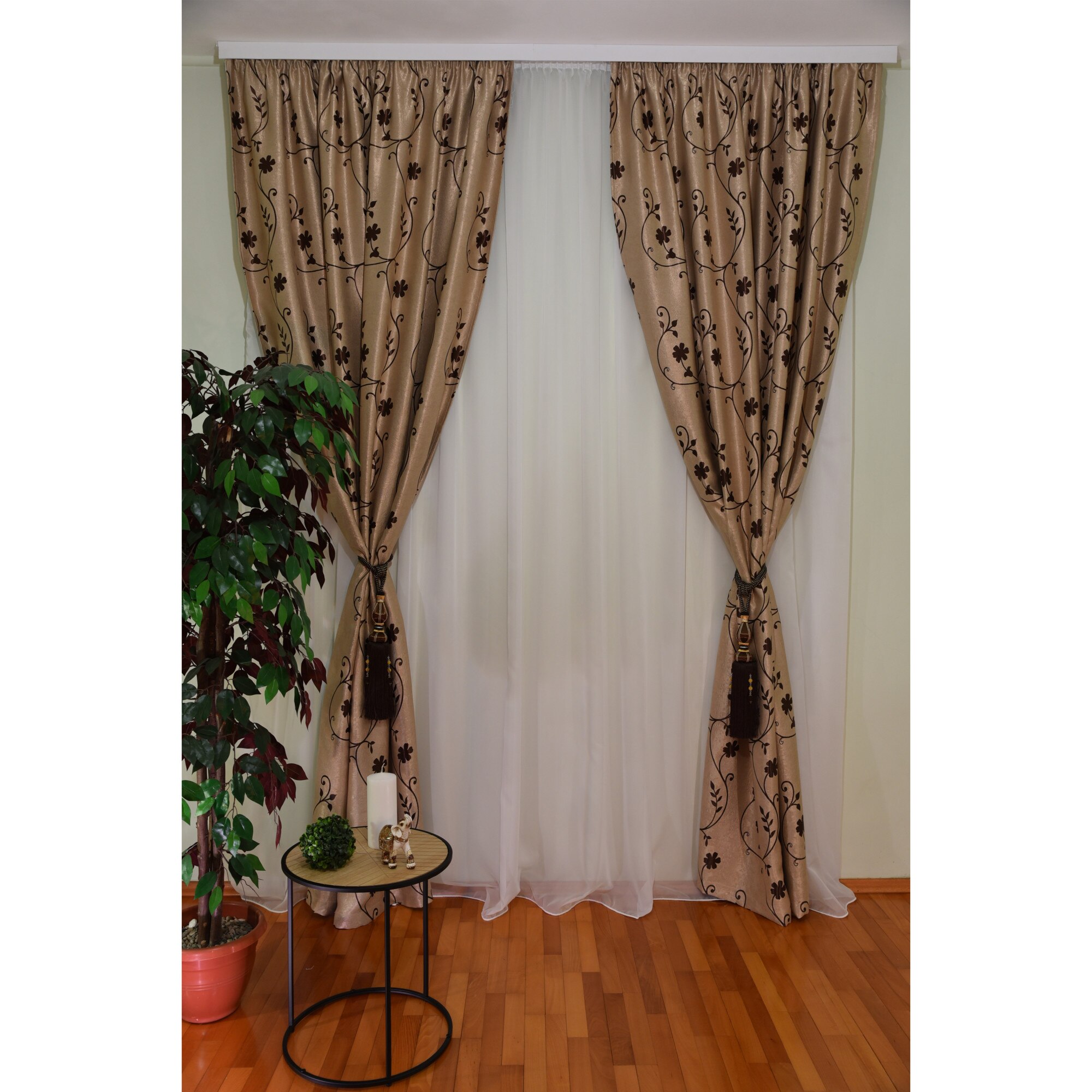 Set doua draperii Black-out Floricele Maro 2x100x225 cm, cu rejansa ...