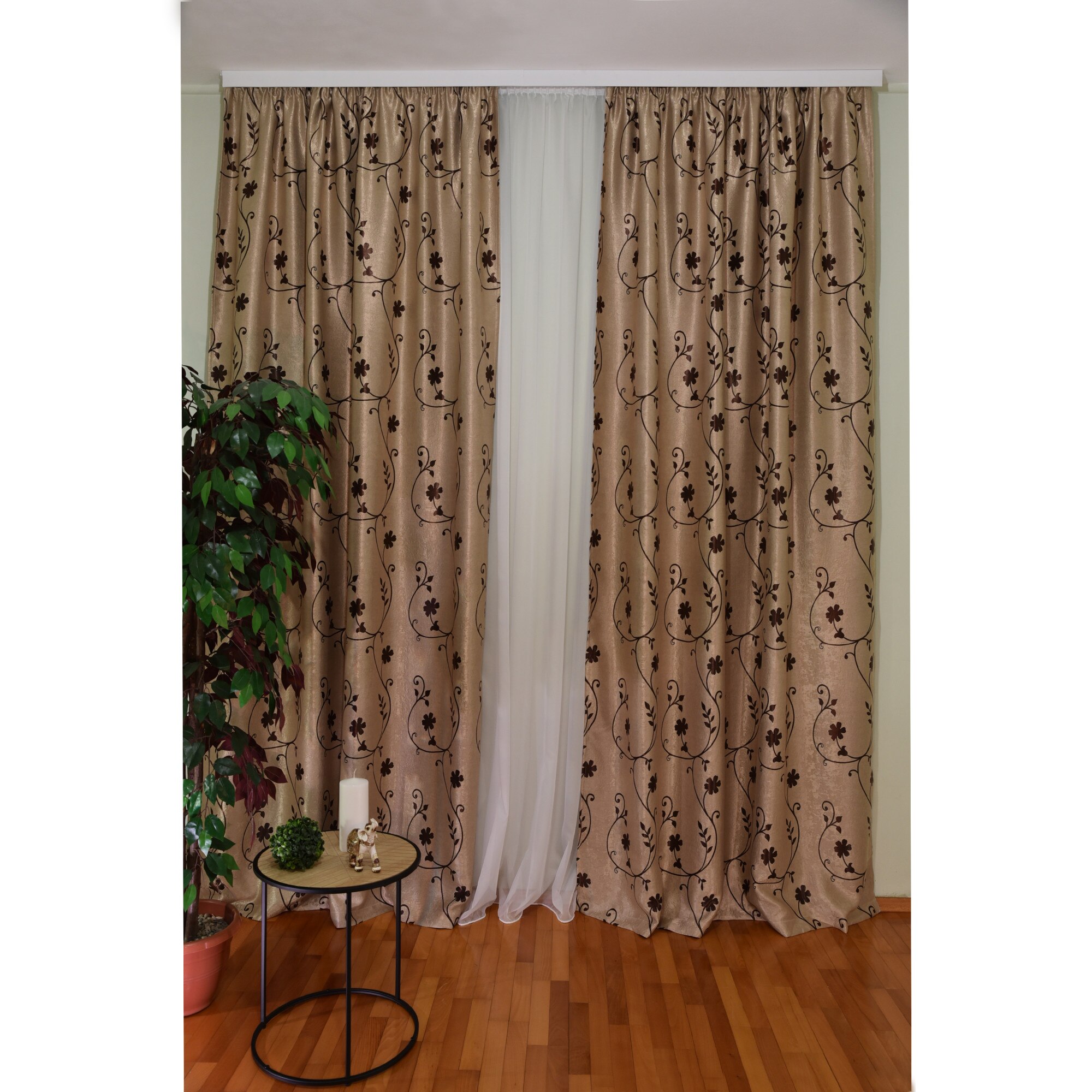 Set doua draperii Black-out Floricele Maro 2x100x260 cm, cu rejansa ...