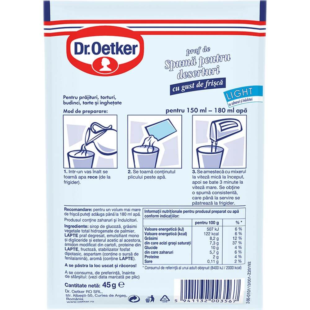 Praf de Spuma Light Dr.Oetker, 45 g, Gust de Frisca - eMAG.ro