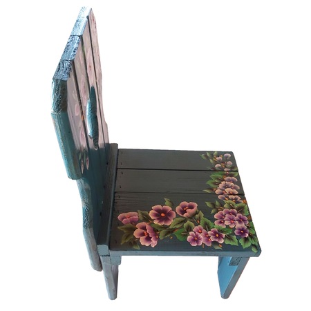 Scaun cu spatar, din lemn de brad, pictat manual 17 h x 24 l x 26 L ...