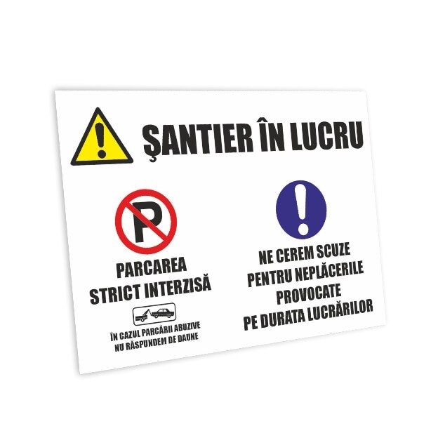 Panou avertizare Santier in lucru Nu parcati, pvc rigid, 75x100cm - eMAG.ro
