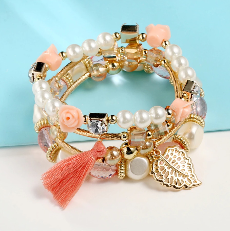 Set 4 bratari dama cu stil, simple si boeme, margele, trandafiri ...