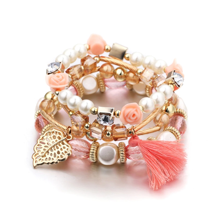 Set 4 bratari dama cu stil, simple si boeme, margele, trandafiri ...