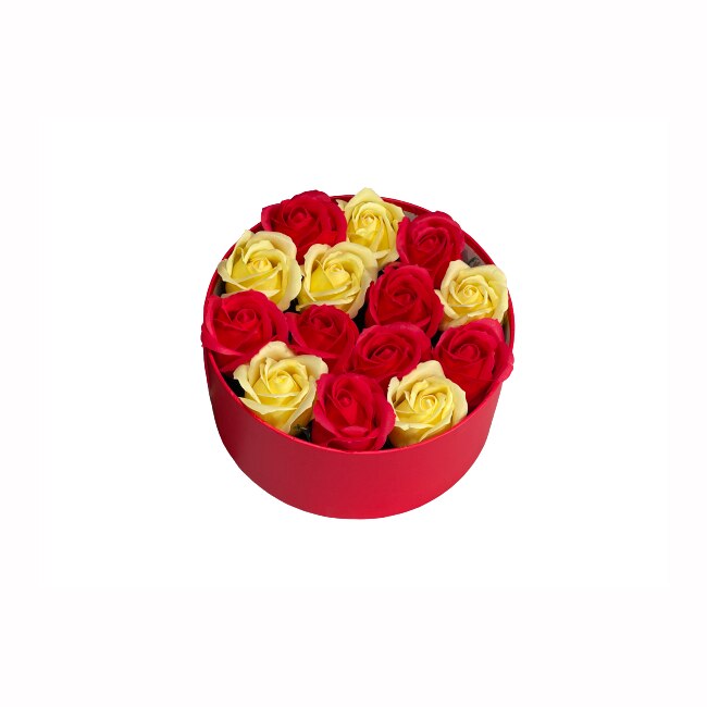 Aranjament floral, cutie rosie rotunda, 15 fire - eMAG.ro