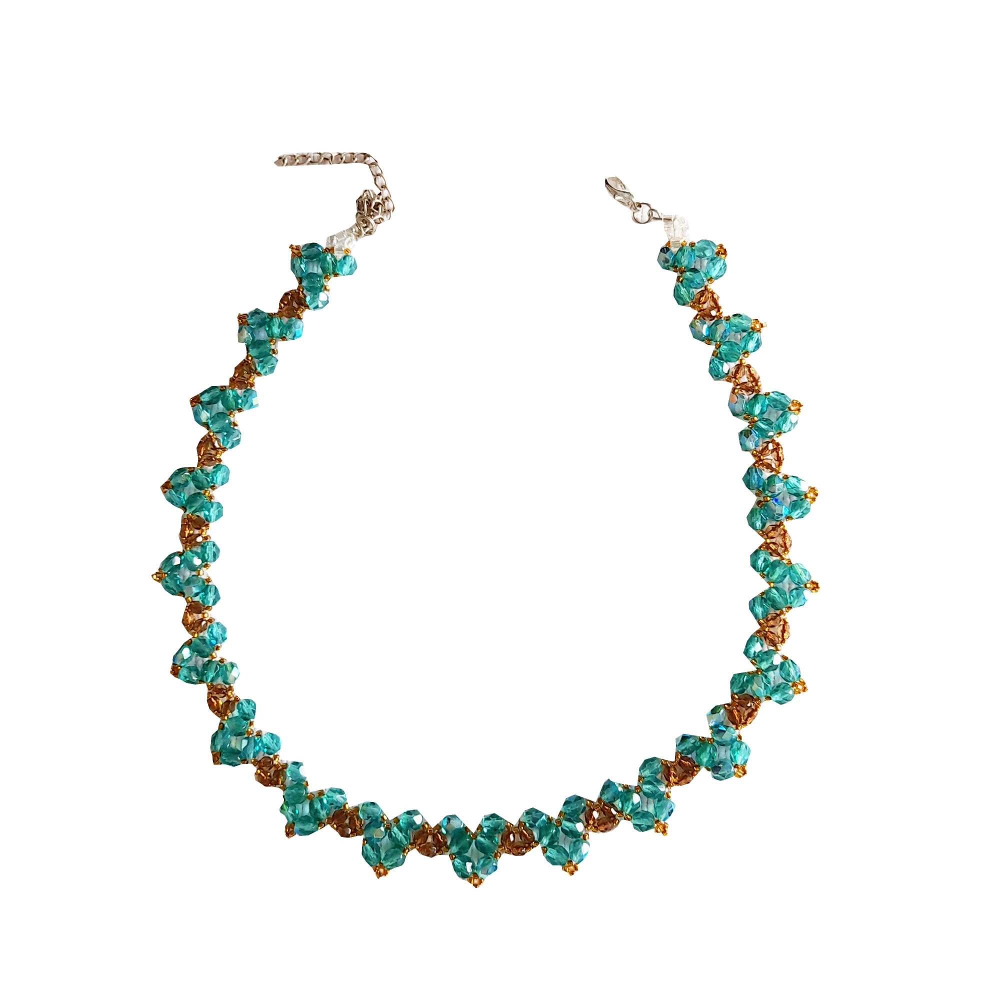 Colier handmade "firepolish", sticla turcoaz - eMAG.ro