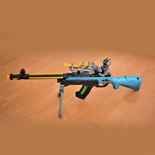 Pusca automata Iron de jucarie, cu sunete si lumini, albastru, 65 cm ...