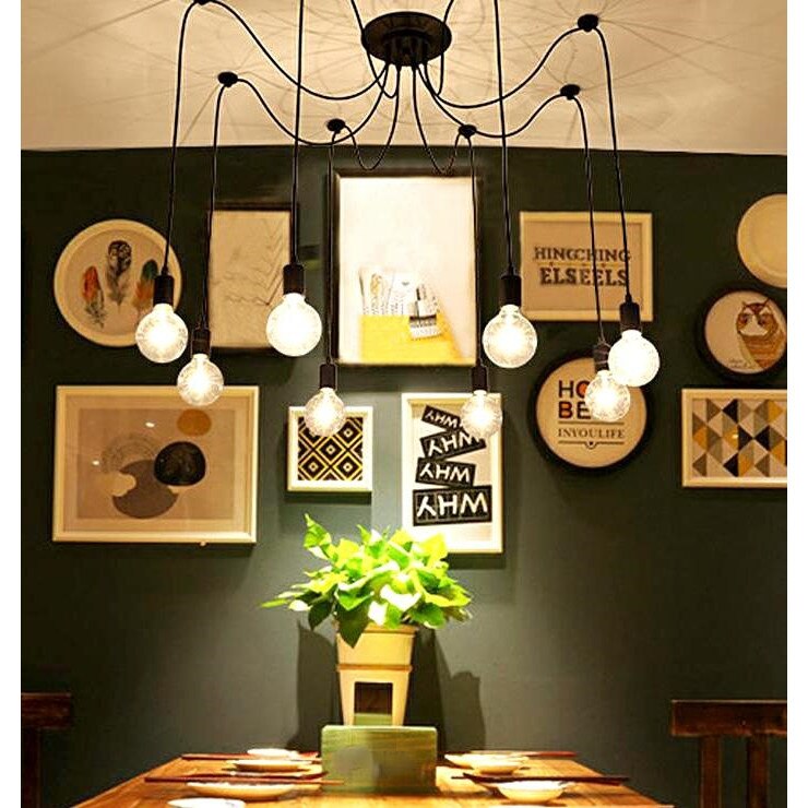 Lustra pe cablu cu 6 becuri E27, design modern, neagra - eMAG.ro