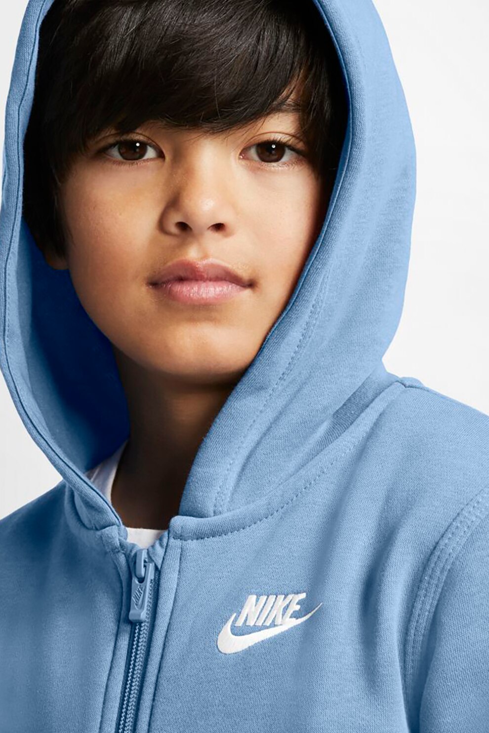 Nike, Club cipzáros kapucnis pulóver logós részlettel, Kék/Fehér, 158 ...