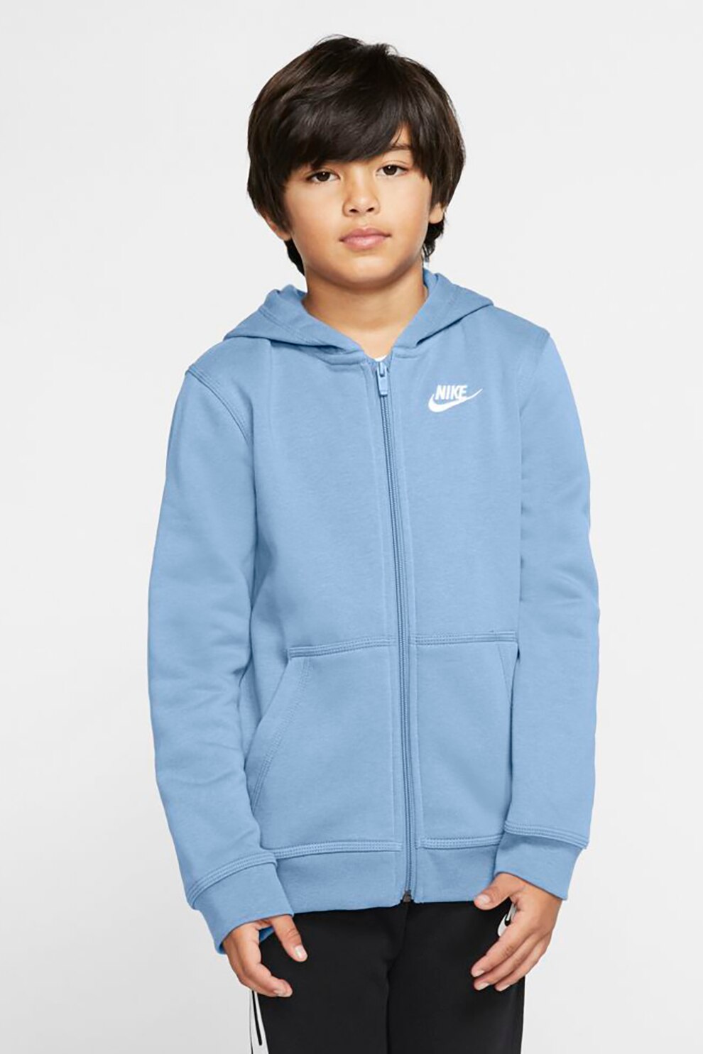 Nike, Hanorac cu fermoar Sportswear Club, Alb, Albastru, 158-170 CM ...