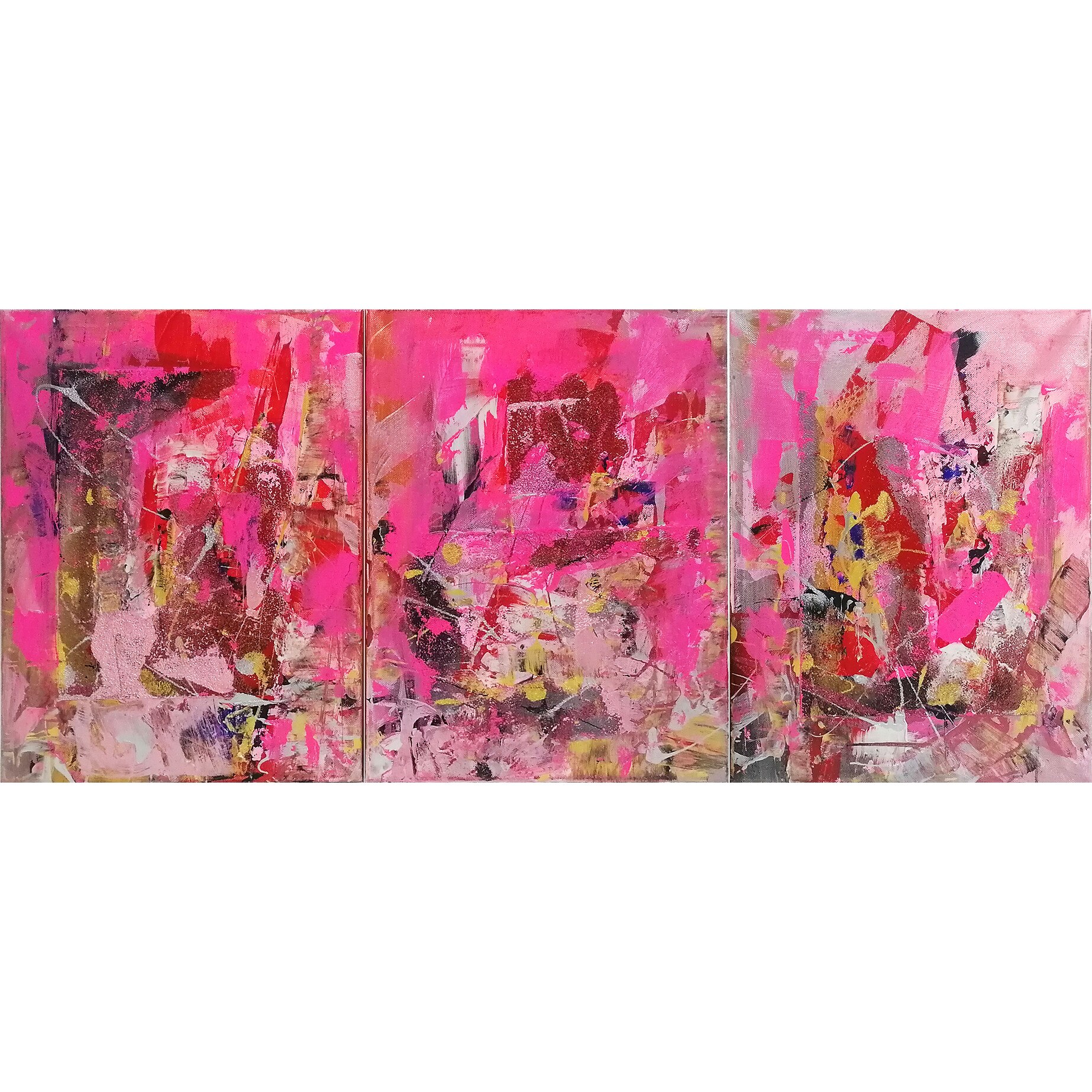 Set 3 tablouri moderne "Joc roz", 40 x 120cm, pictat manual de DBS ...