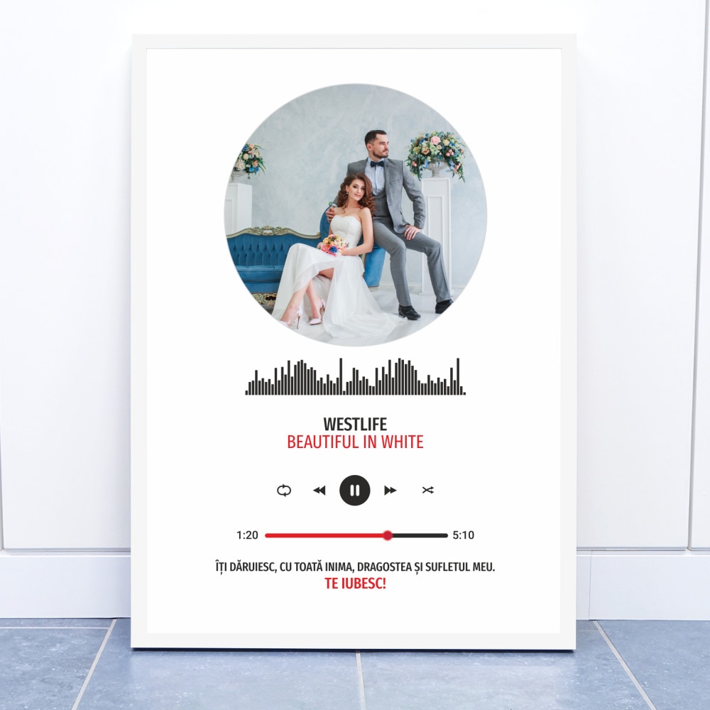 Tablou personalizat cu Poza de cuplu, Mesaj de dragoste si Melodie ...