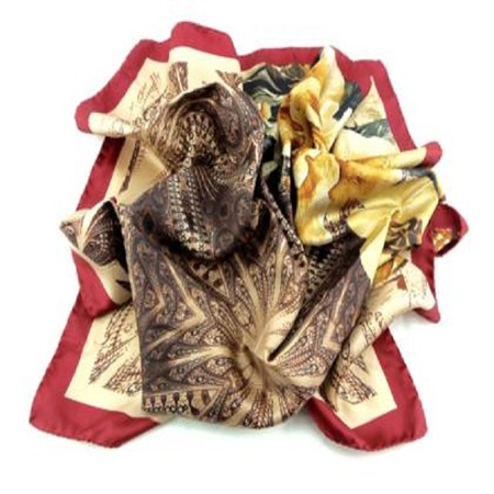 Batic matase 'Elegance', Multicolor, Rosu/Bej, 90 cm x 90 cm - eMAG.ro