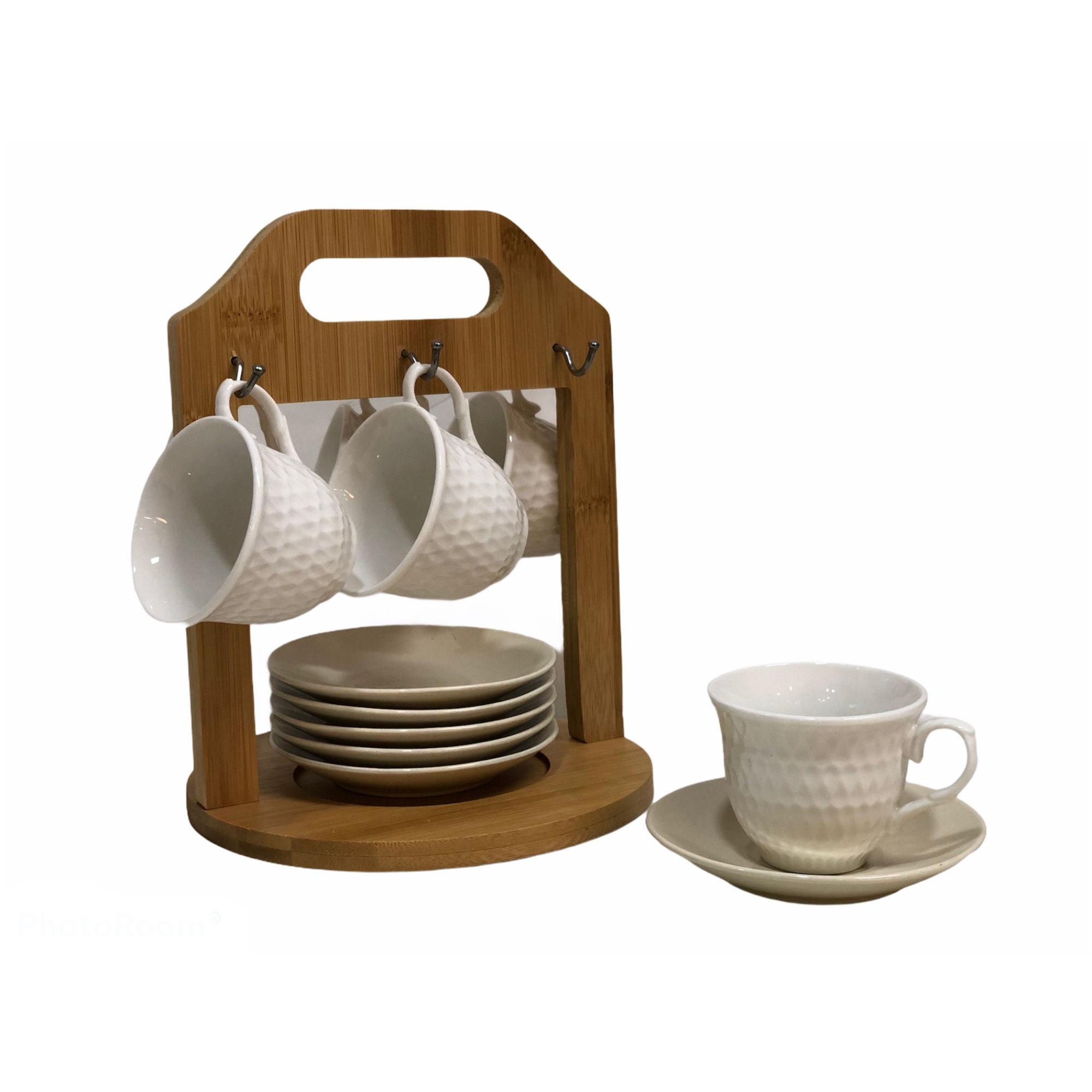 Set portelan 6 cesti 75 ml si farfurii pe suport rotativ - eMAG.ro