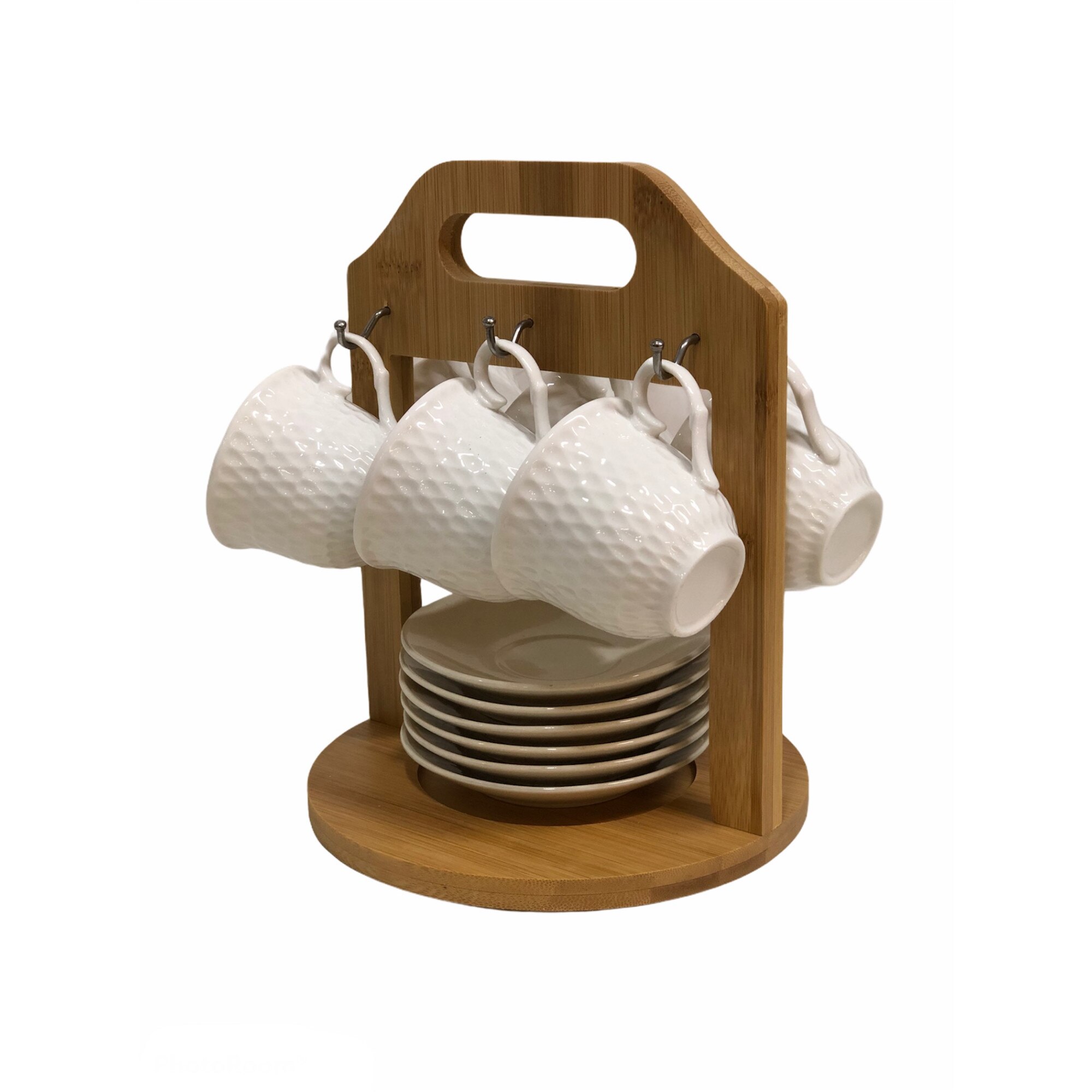 Set portelan 6 cesti 75 ml si farfurii pe suport rotativ - eMAG.ro