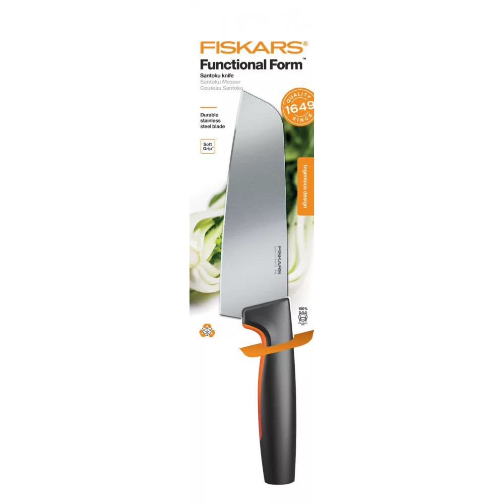 Cutit Santoku Fiskars Functional Form, 16cm, inox, negru - eMAG.ro