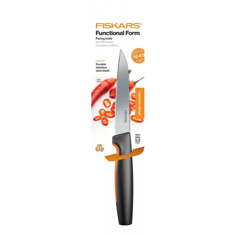 Cutit fructe/legume, Fiskars, Otel inoxidabil, 110 mm, Negru/Argintiu ...