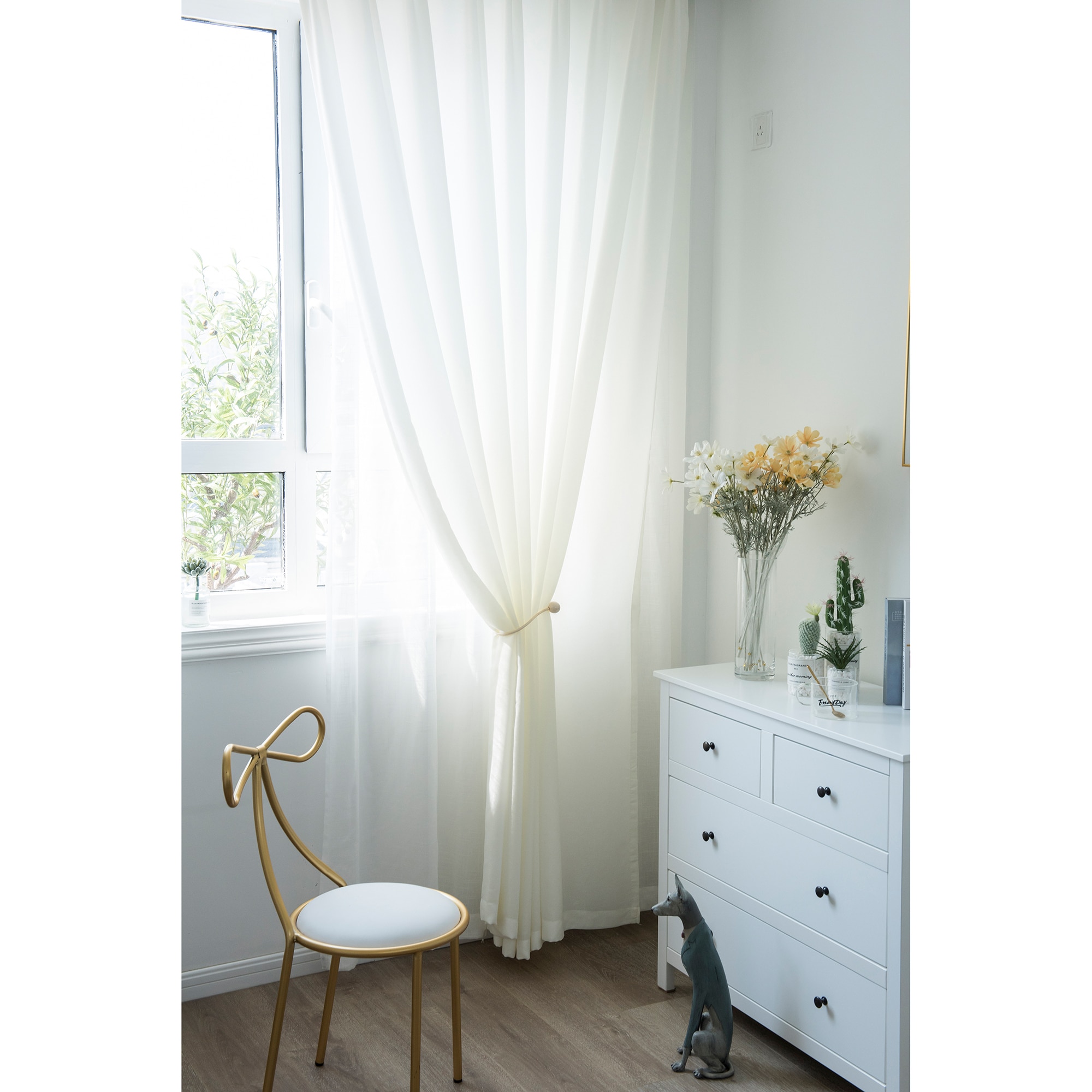 Set perdele Kring Shine, 2 * 140x245 cm, Poliester, Alb - eMAG.ro