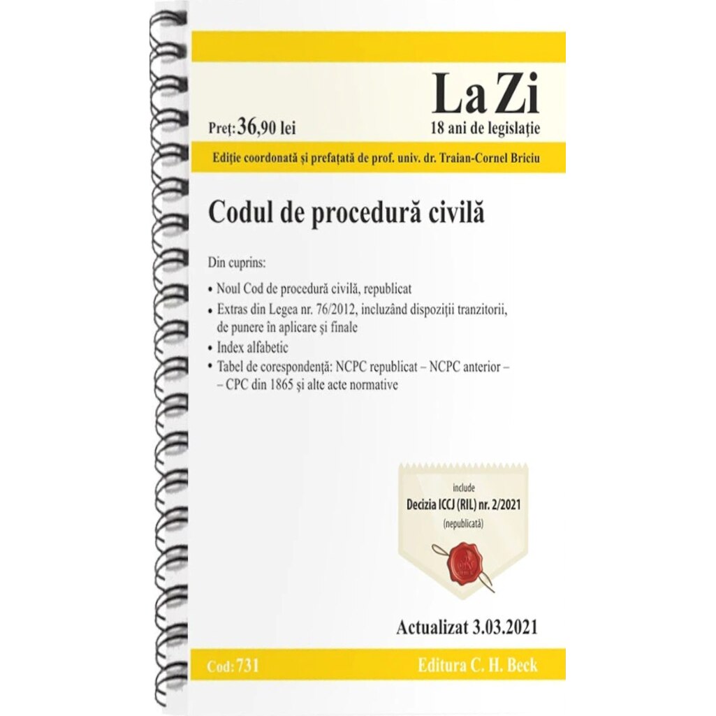 Codul de procedura civila, cod 731, actualizat la 3.03.2021 - Coord ...