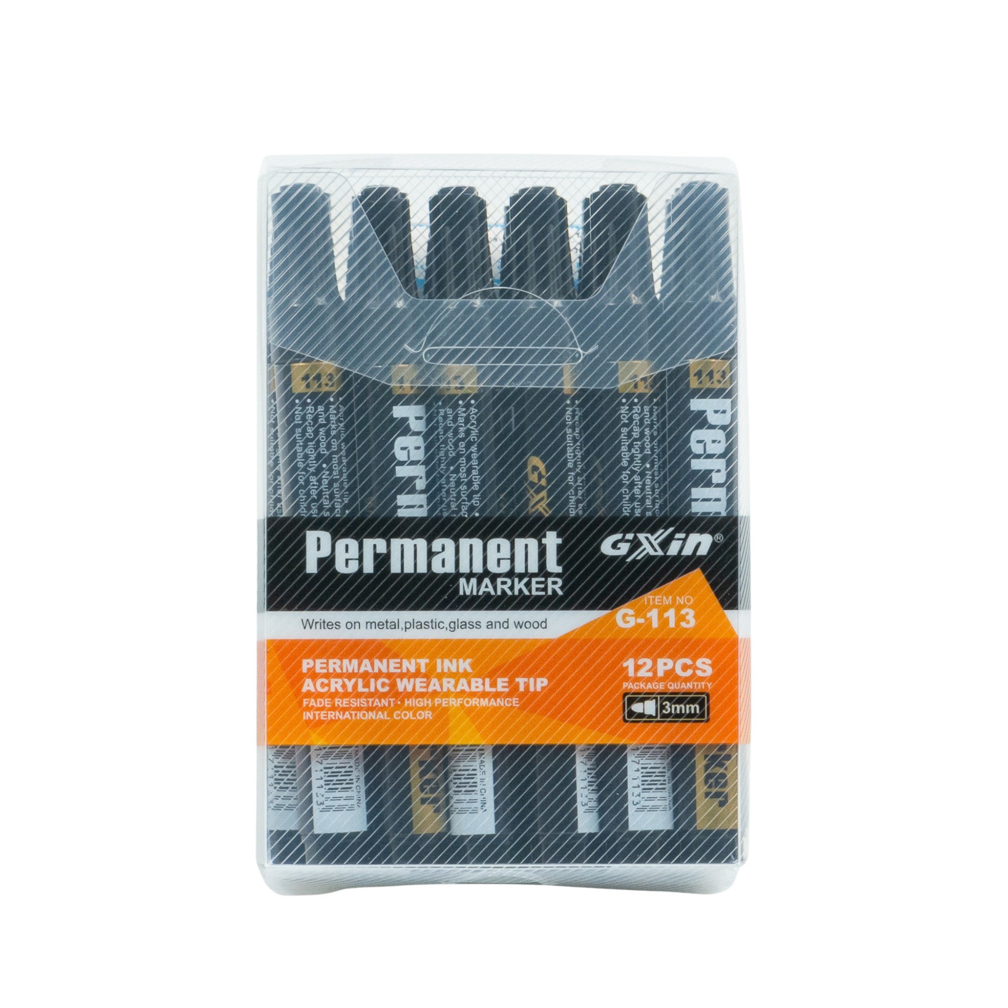 Marker permanent G113, 12 buc/set, negru - eMAG.ro