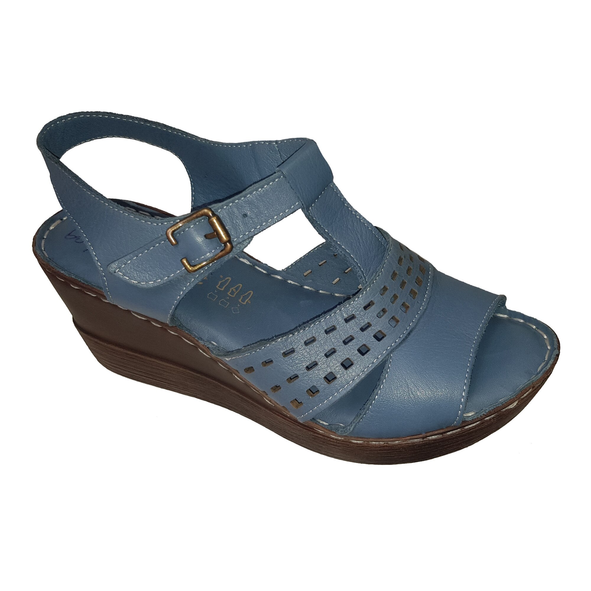 Sandale cu platforma din piele naturala, bleu, 36 - eMAG.ro