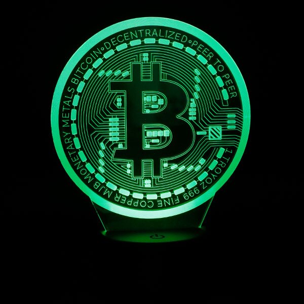 Lampa LED, Bitcoin, round, 3D Night Light, 16 culori, RGB, cu ...