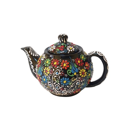 Ceainic turcesc ceramic EHA, pictat manual in relief, culoare negru cu ...
