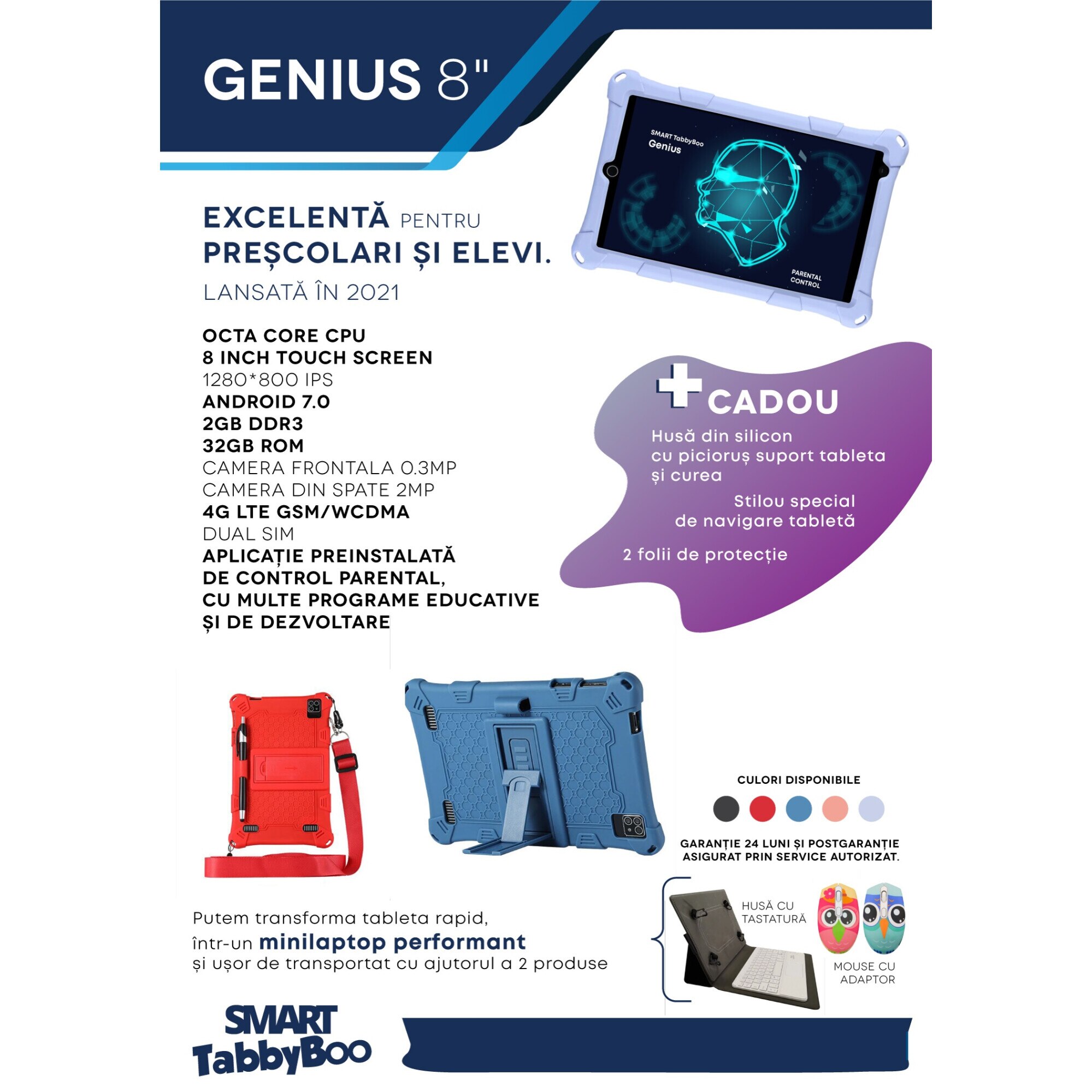 Tableta copii SMART TabbyBoo® Genius 8 inch Octa Core 2GB DDR3 RAM 32GB ...
