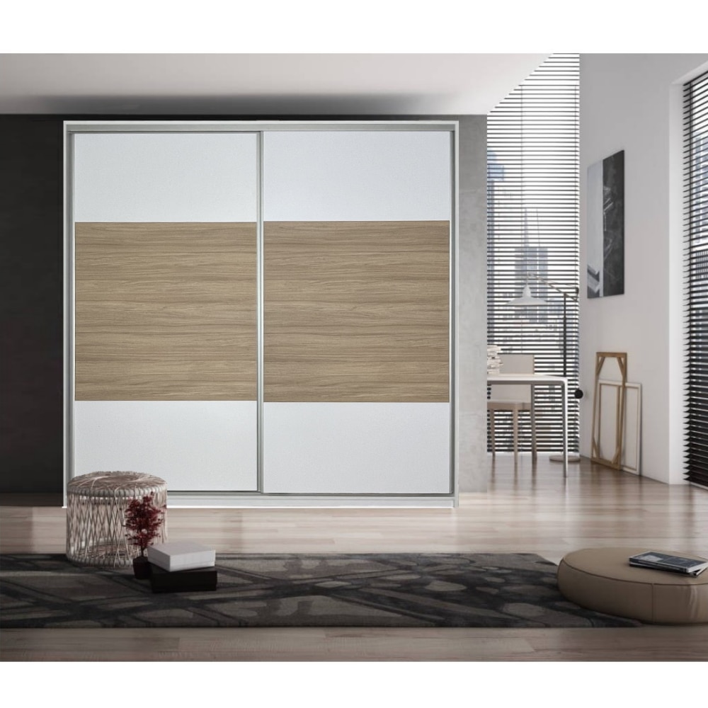 Dressing cu usi culisante, Alb/Stejar Urban, H200 x L160 x A60 cm ...