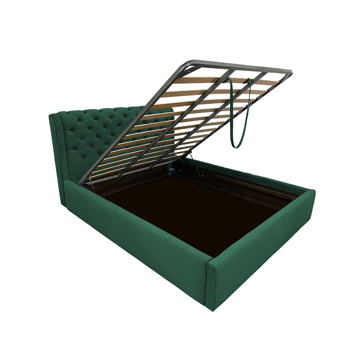 Pat tapitat Crystal Verde inchis, MobAmbient, cu tablie Chesterfield ...