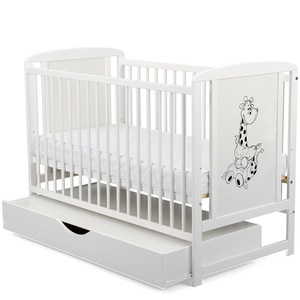 Patut din lemn cu roti si sertar Kamil, 120x60 cm - Alb - eMAG.ro