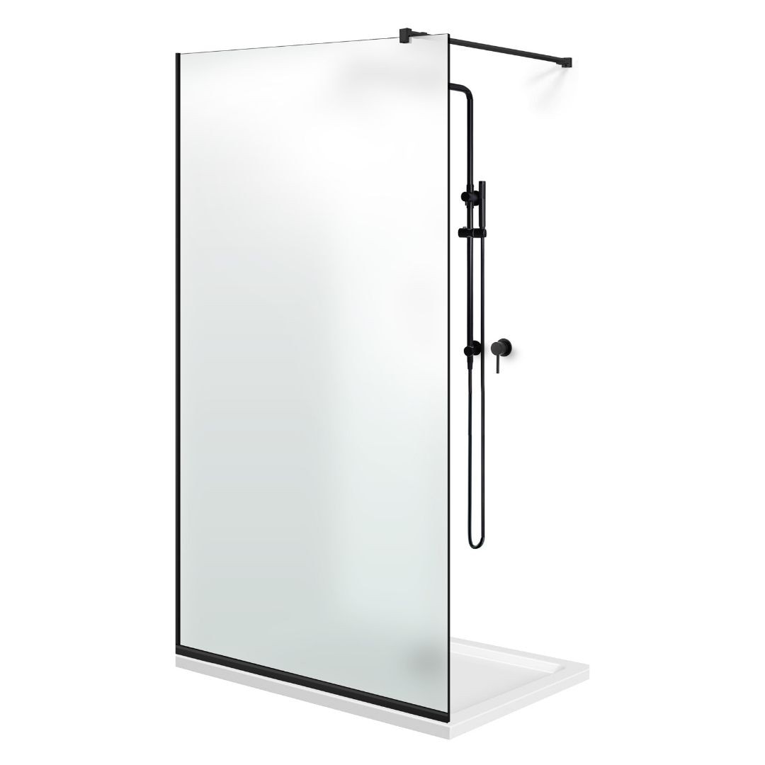 Paravan dus walk-in Aqua Roy ® Black, feronerie full inox negru mat ...