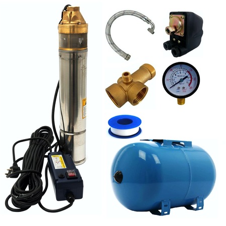 Kit Hidrofor 24L cu pompa apa submersibila Alpin Profi 4SKM-150, 1.1KW, 100m, 4m3/Ora, Sistem ...