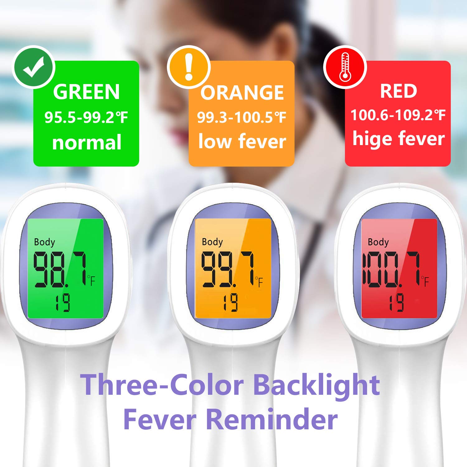 Termometru digital non-contact, cu infrarosu color, avizat medical ...