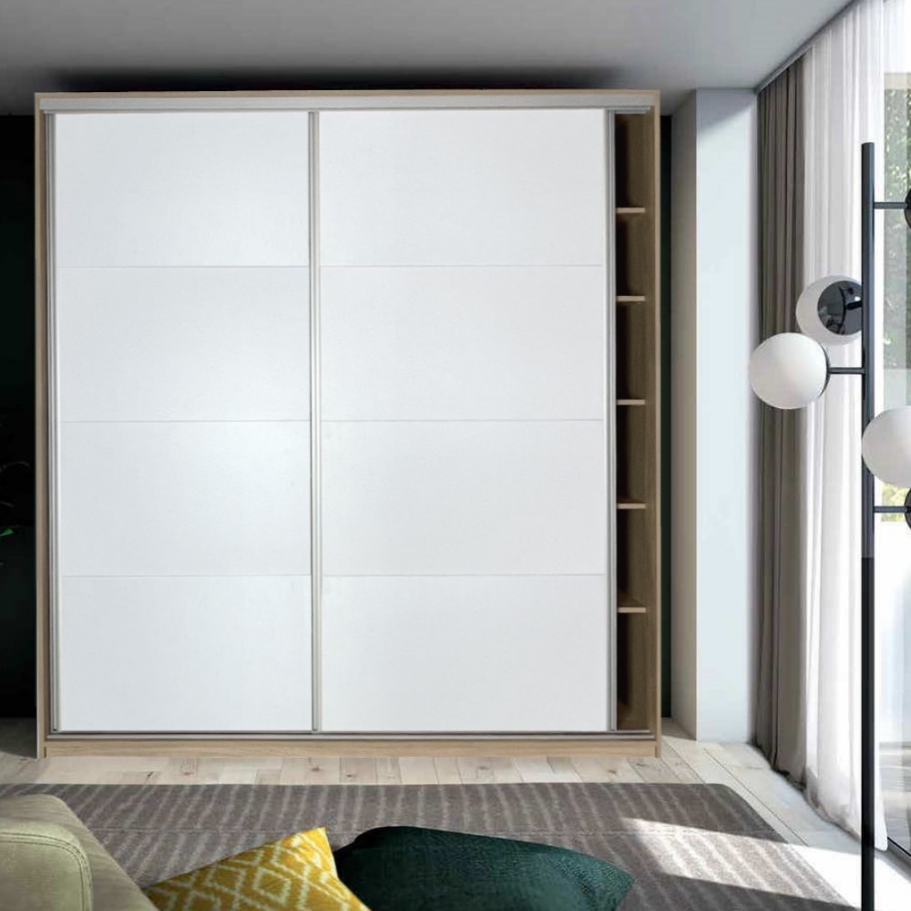 Dressing cu usi culisante, Stejar Urban/ Usi Albe, H220 x L160 cm ...