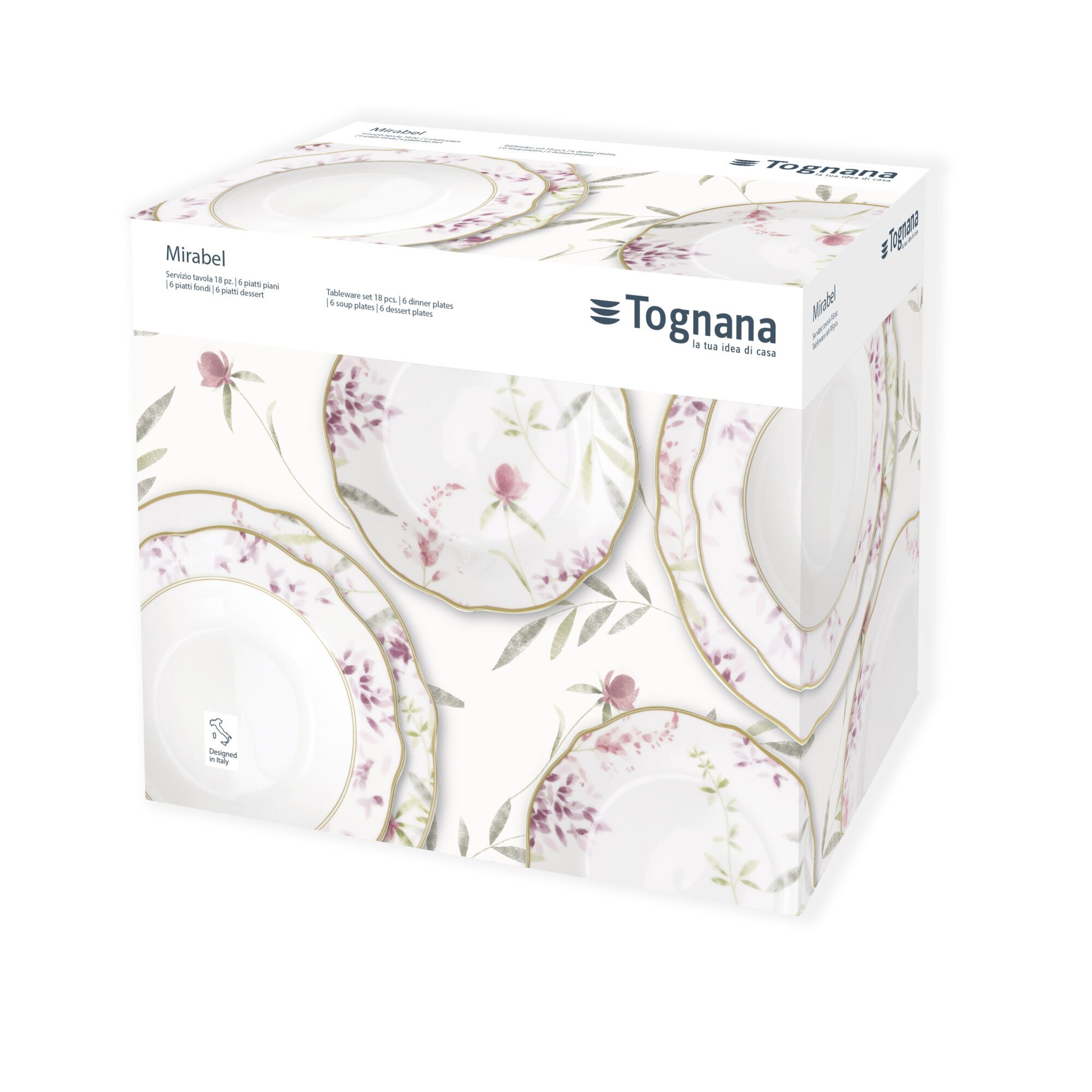 Set vesela 18 piese, Mirabel, portelan, alb/roz - eMAG.ro